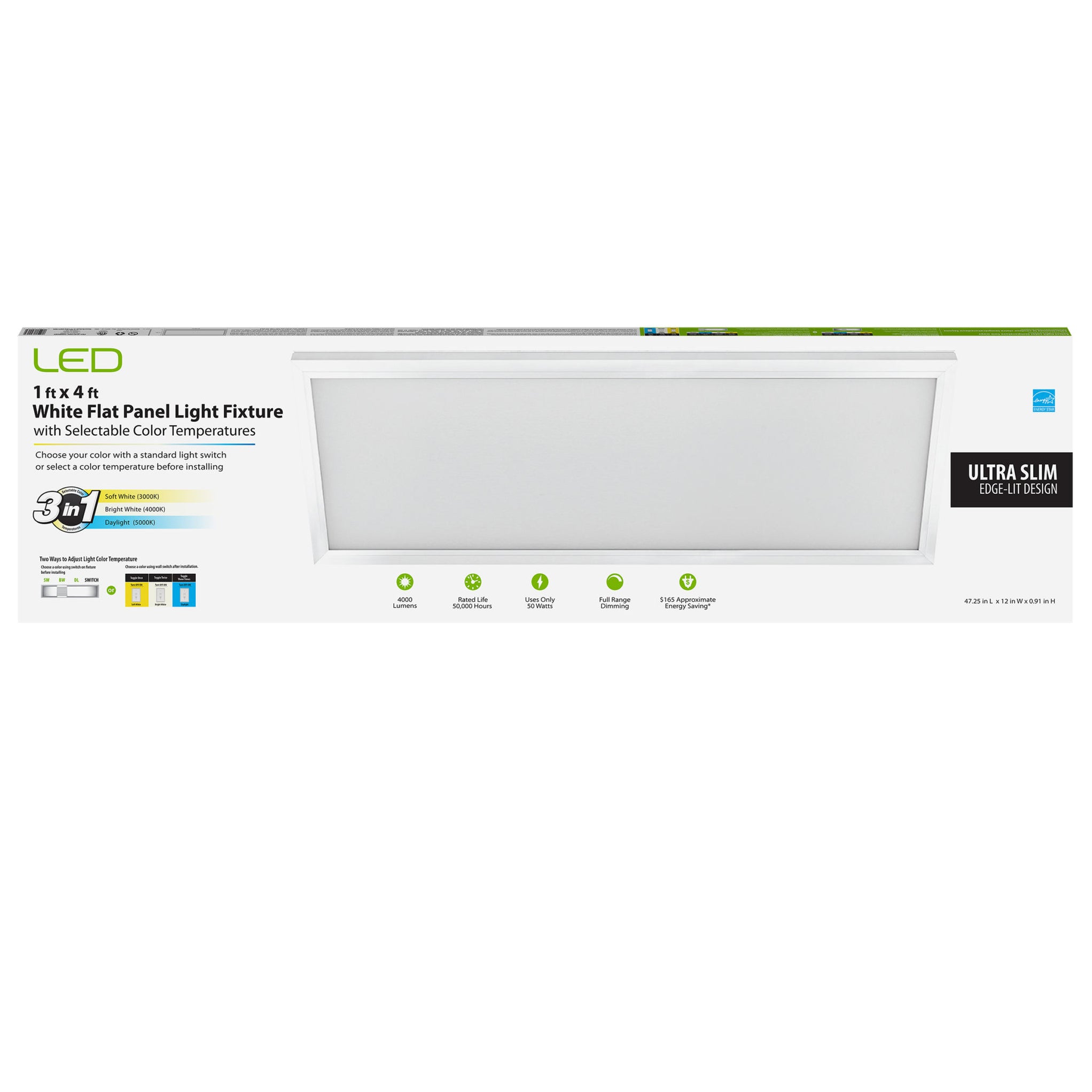 LED CCT Selectable Panel Light 12 in x 48 in | Step 1 Dezigns